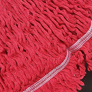 Heavy Duty Wet Industrial Cleaning Mop Head – Mop Head Replacement Perfect Cotton Washable Mop Head Replacement for Commercial & Home Cleaning（RED）