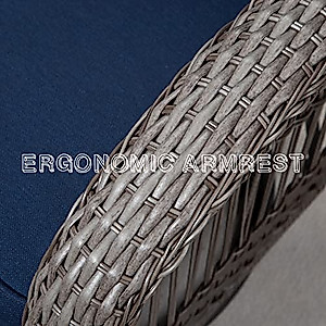 Joyside Patio Bistro Set - 3-Piece Patio Wicker Swivel Rocking Chair Set, Outdoor Patio Furniture Chair with Side Coffee Table & Durable Fabric Cushion(Brown/Blue)