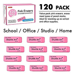 Pink Erasers, Shuttle Art 120 Pack Pink Erasers Bulk for School, Office, Latex-Free Soft Erasers for Kids, Teachers as School Supplies