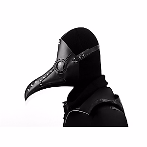 Ni-JASW Black PU Leather Plague Doctor Mask Halloween Bird Black Death Costume Mask Crops