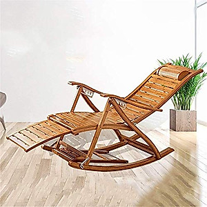 XZGDEN Lightweight Camping Chairs Garden Loungers Folding Chair Solid Wood Rocking Chair with Foot Massage and Cotton Pad, 5-Speed Adjustment, Indoor and Outdoor Use (Color : Wood Color)