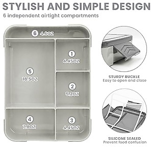 Bugucat Bento Box Adult Lunch Box, 45 OZ Leak-Proof Lunch Containers for Adults with 6 Compartments Cutlery Suitable for Microwave Dishwasher, Versatile Bento Box for Kids Adults Teens