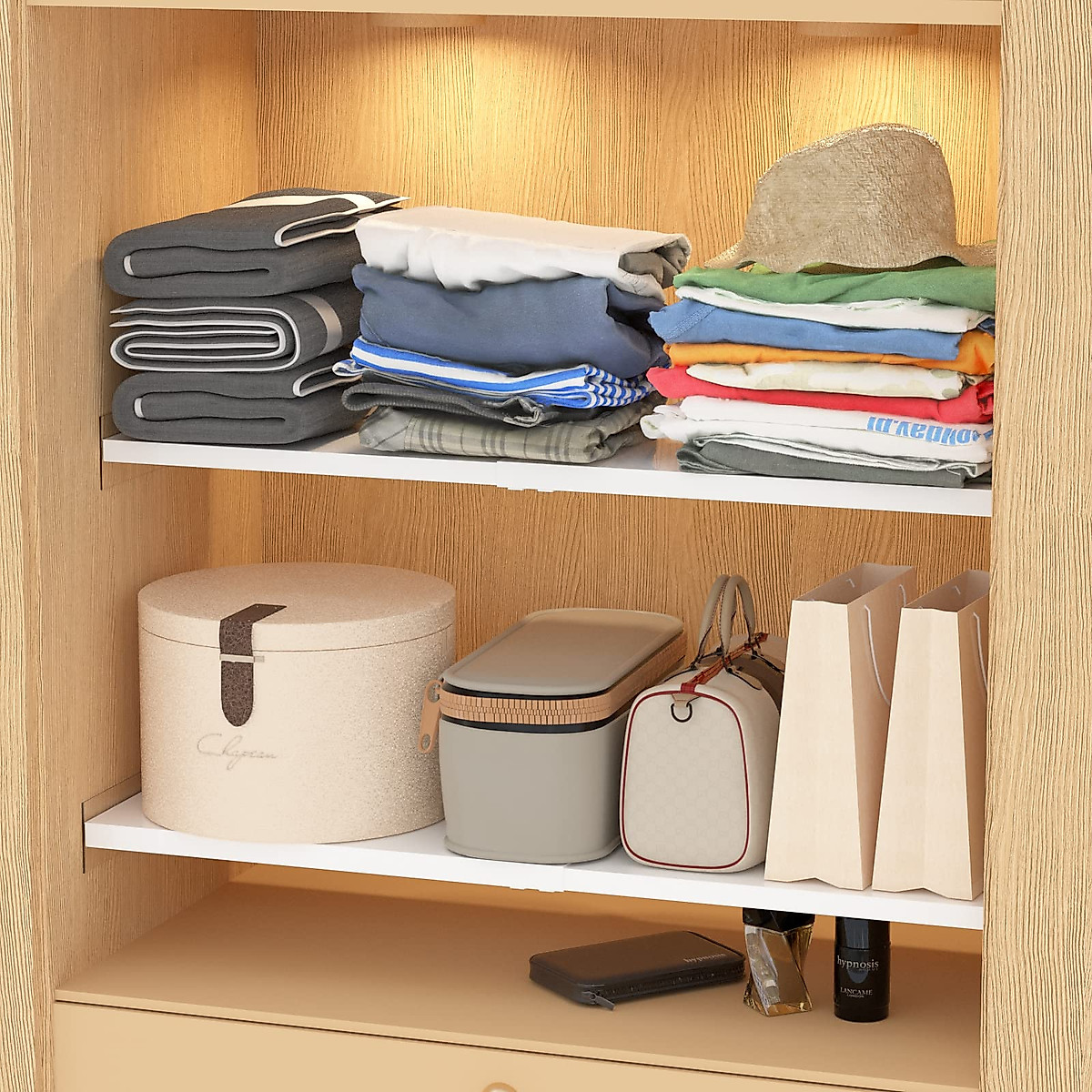 Redrubbit Adhesive Expandable Closet Shelf Organizers, No Drilling Heavy-Duty Metal Divider Separator for Kitchen Cabinet Wardrobe Cupboard Kitchen Bathroom Laundry Room，7.87"Width-2 pack