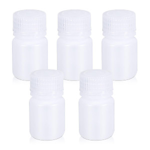 UMETASS 1 oz Wide Mouth Lab Reagent Bottle, Laboratory Grade Chemical Container, Sealed Leak-proof Translucent HDPE Bottle, Pill Bottle, Water Sample Bottle(5 Pcs)