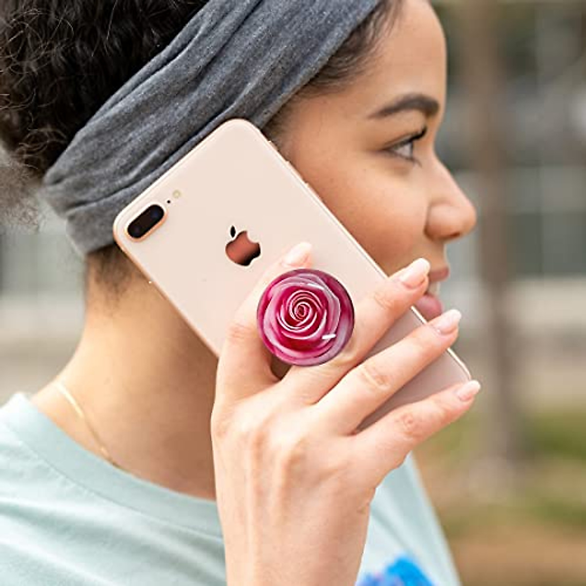 WUYULB Clear Glitter Pink Rose Flower Design Expandible Collapsible Mobile Phone Grip Cell Phone Stand Holder for Smartphones Cellphone Accessory