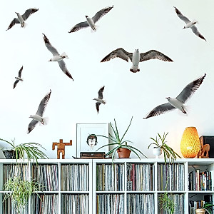 MEFOSS 3D Seagull Wall Decals Peel and Stick DIY Flying Sea Birds Wall Decor Vinyl Stickers for Living Room Bedroom Kids Room Office Window Decorations