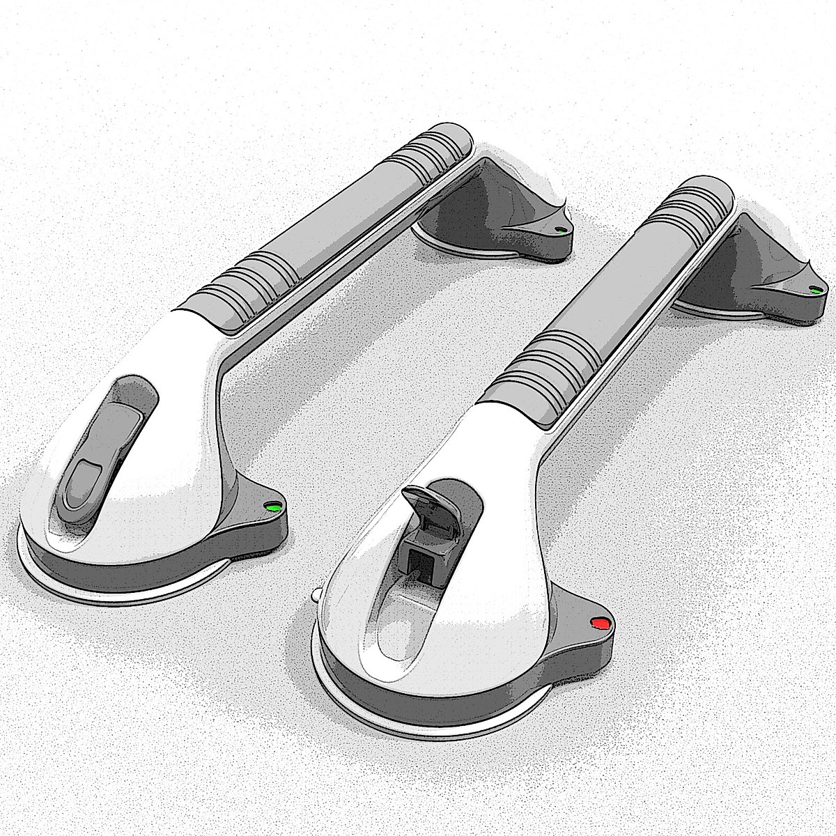 AquaChase Suction Shower Grab Bar with Indicators, Tool-Free Installation, Steady Handle for Balance Assist for Bathtub, Toilet, Bathroom (White/Grey, Pack of 2, 17in)