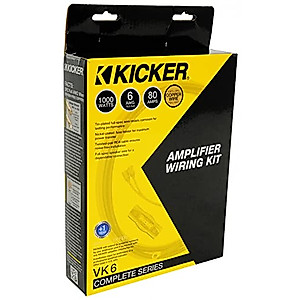 Kicker 6 Gauge Copper Amp Kit 47VK6-6AWG Complete Amplifier Wiring Kit with 2 Ch. Interconnects – Full Spec Oxygen-Free Copper Cabling Plus Free SoundSkins Lanyard