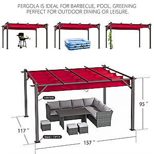 HOMREST 13' X 10' Retractable Pergola, Patio Gazebo Grape Trellis with Removable Sun Shade Canopy, Pergola Grill Canopy with Full Steel Frame for Garden Porch Backyard