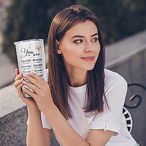 Qatdey Christian Gifts for Women Tumbler 20oz, Religious Gift for Women, Baptism Confirmation Gifts for Girl, Inspirational/Catholic/Spiritual/Birthday Gifts, Bible Verse/Scripture Gift Cup 1PC