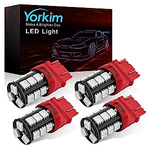 Yorkim 3157 LED Light Bulbs Red Super Bright, 3056 3156 3156A 3057 4057 3157 4157 T25 LED Bulbs for Brake Lights, Backup Reverse Lights, Reverse Tail Lights - Pack of 4