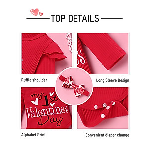 My First Valentines Day Baby Girl Outfit Newborn Baby Bodysuit + Ruffle Bell Bottom Pants + Headband Valentines Clothes Set