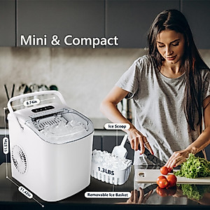 ICEVIVAL Countertop Portable Ice Maker Machine with Handle, 26lbs/Daily, 9 Ice Ready in 6 Mins, Self-Cleaning Ice Makers Countertop with 1.3lbs Basket and Scoop for Home, Kitchen, Camping, RV (White)