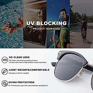 AOMASTE Sunglasses Men/Mens Polarized Sunglasses for Men Women,Classic Semi-Rimless Sun Glasses for Driving Fishing 100% UV400 Protection, A-black+black Sliver