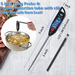 BOMATA Waterproof IPX7 Thermometer for Water, Liquid, Candle and Cooking. Instant Read Food Thermometer with Long Probe for Cooking, Meat, BBQ! T101 (Black Color)…