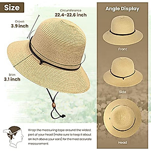 Simplicity Beach Hats for Women Wide Brim Hat Women Sun Protection Foldable Straw Sun Hat with Chin Strap Sun Hats for Women, Off-White Brown Mix