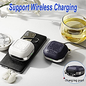 ATIMIRA TPU Rose Carving Case with Buckle Compatible with Galaxy Buds FE Case 2023 Galaxy Buds 2 Pro Case 2022/ Galaxy Buds 2 Case 2021/ Galaxy Buds Pro Case 2021/ Buds Live Case 2020,Black-Purple