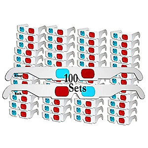 eLUUGIE 100 Pairs 3D Cardboard Glasses Glasses Universal Anaglyph 3D Glasses Cardboard Paper Red Blue Cyan or Movie (100 Pairs)