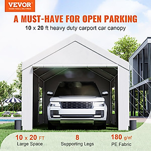 VEVOR Carport 10x20ft, Upgraded Version Car Canopy Portable Garage, Heavy Duty Car Port with Roll-up Ventilated Windows & Removable Sidewalls, UV Resistant Waterproof All-Season Tarp for SUV Truck