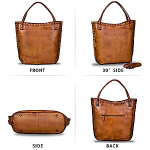 IVTG Genuine Leather Shoulder Bag for Women Work Tote Vintage Handmade Top Handle Large Capacity Handbag Satchel Purse (Brown)