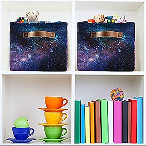 AUUXVA Galaxy Nebula Stars Storage Bins Basket, Universe Outer Space Collapsible Storage Cube Rectangle Storage Box with Handles for Shelf Closet Nursery Bedroom Home Office 2 Pack