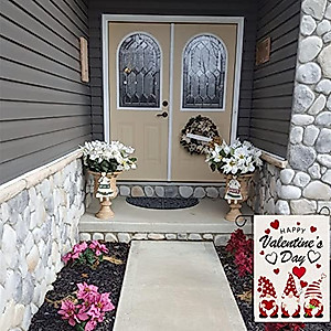 Happy Valentine's Day Garden Flags, 12.5 x 18 Inch Vertical Double Sized Gnomes Burlap Flag for House Yard Outdoor