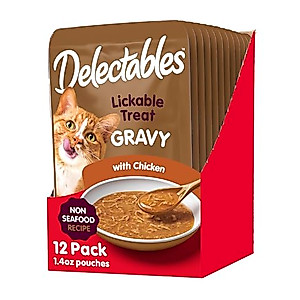 Hartz Delectables Gravy Non-Seafood Lickable Wet Cat Treat & Food Topper, Chicken, 12 Pack, 1.40 Ounce (Pack of 12)