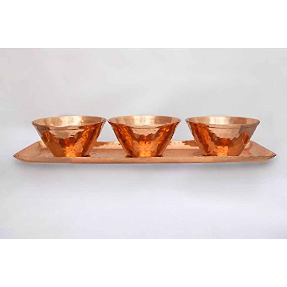 Alchemade 100% Pure Copper Tray With Three Bowls - Rectangular Metal Serving Tray Platter With Bowls For Parties, Or Everyday Use In Your Home Or Office