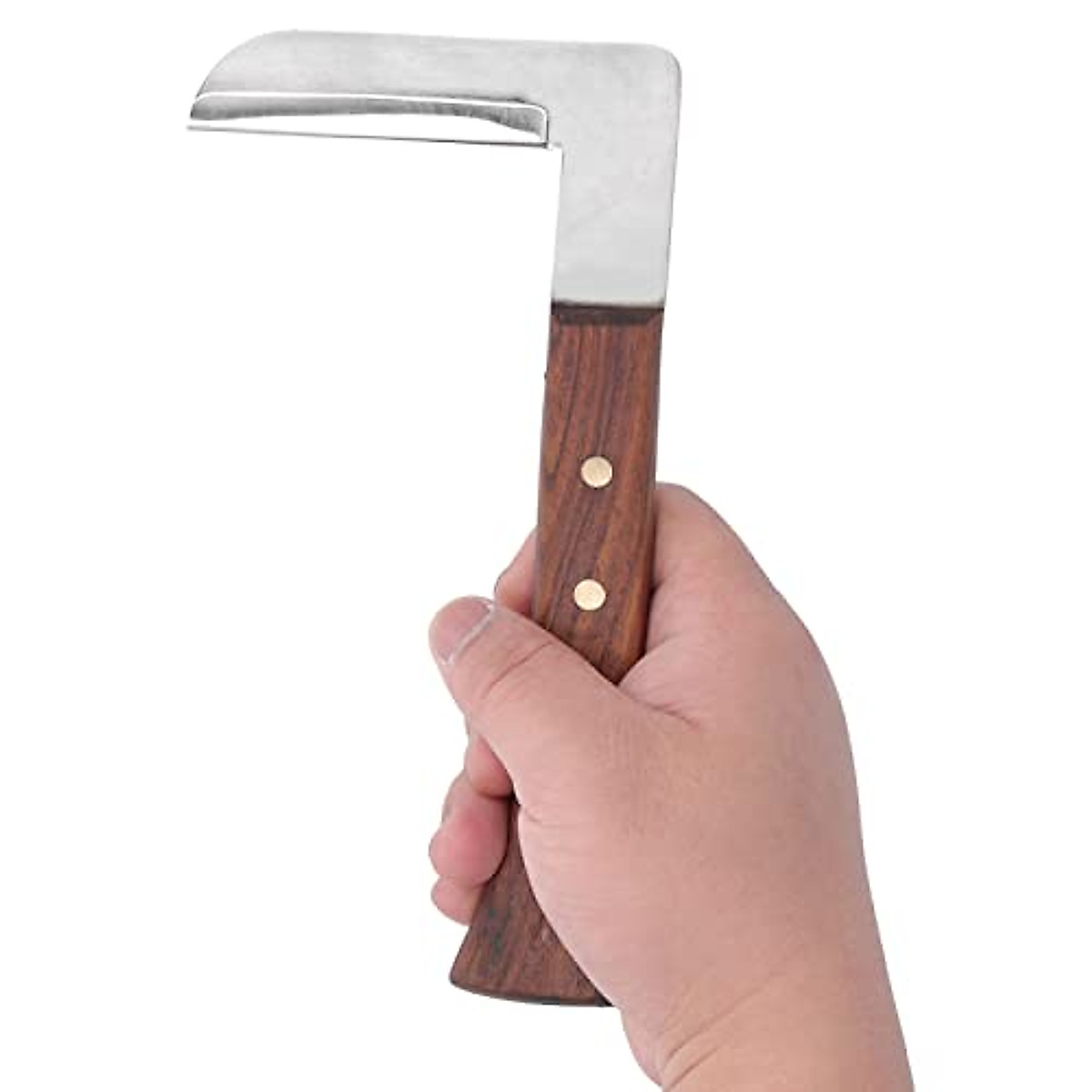 L Shape Hoof Knife, 7.8 in Sharp Ergonomic Curved Wooden Handle Left Right Handed High Hardness Steel Hoof Knife, Durable Practical Livestock Hand Hoof Trimming Tool for Farm Horse Cattle Goat(Right)