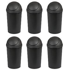 Sterilite 10839006 3 Gallon/11.4 Liter Round SwingTop Wastebasket, Black, 6-Pack