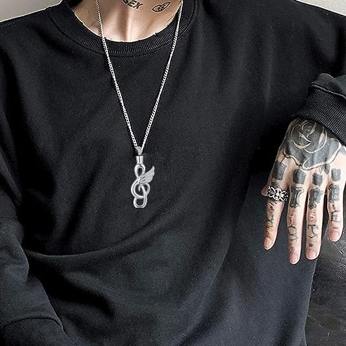 MZC Jewelry Music Note Urn Necklace for Ashes Angel Wing Crystal Women Men Cremation Keepsake Pendant Ashes Holder Memorial for Dad Mom Grandma Grandpa (Stainless Steel)