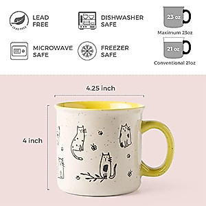 AmorArc 22 OZ Large Ceramic Coffee Mugs Set of 2, Modern Design Oversized Mugs With Big Handle for Men Women Dad Mom, Big Mug With Textured Dogs Cats Patterns for Office & Home -Microwave Safe, 2 Pcs