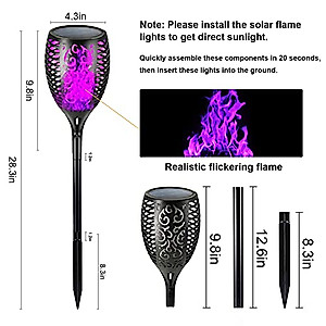 arzerlize Purple Solar Lights Outdoor, Larger Solar Torch Lights Outdoor, Ultra Bright Christmas Solar Torch Light with Flickering Flame Waterproof Auto On/Off Light for Garden Yard 4P