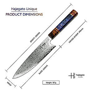 Damascus Chef Knife Gyuto Hajegato Unique One Of Kind Handle Professional 8 Inch Japanese Chefs Kitchen Knife Vg10 67 Layers Damascus Steel Knive with Sheath