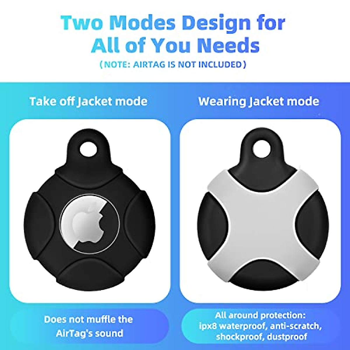 AirTag Holder, Waterproof Airtag Keychain 2 Pack, All-Around Protective Air Tag Case for Dog Cat Collar, Kids, Pets