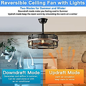cifyses Ceiling Fan with Lights,19'' Farmhouse Ceiling Fans with Lights and Remote, Reversible Indoor Outdoor Ceiling Fan with Light Flush Mount Ceiling Fan with Lights Caged (No Bulbs