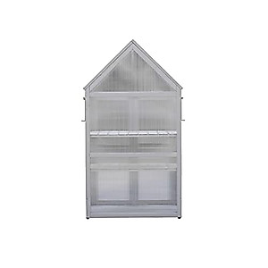 DHPM Greenhouse Cold Frame, Wooden Garden Raised Shelf Planter Mini Portable Stand Kit Indoor Plant Cabinet Triangular Top Grow Protection for Outdoor Patio Balcony Garden Backyard, 27"x 16"x 52" H