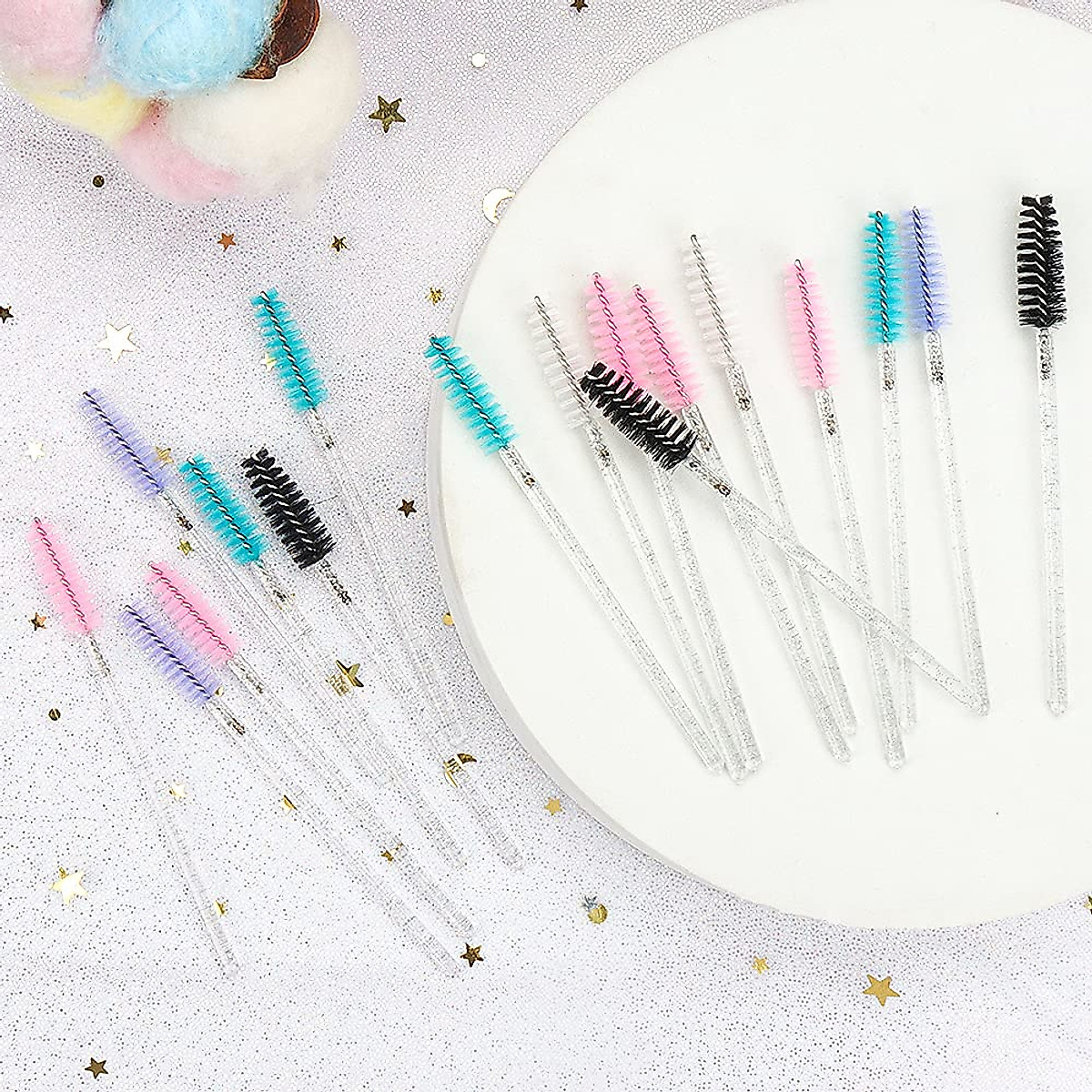 300PCS Disposable Mascara Wands Spoolie Brush Crystal Eyebrow Brushes Eyelash Extension Applicator Makeup Kits.myaokue-up (White-Light Purple)