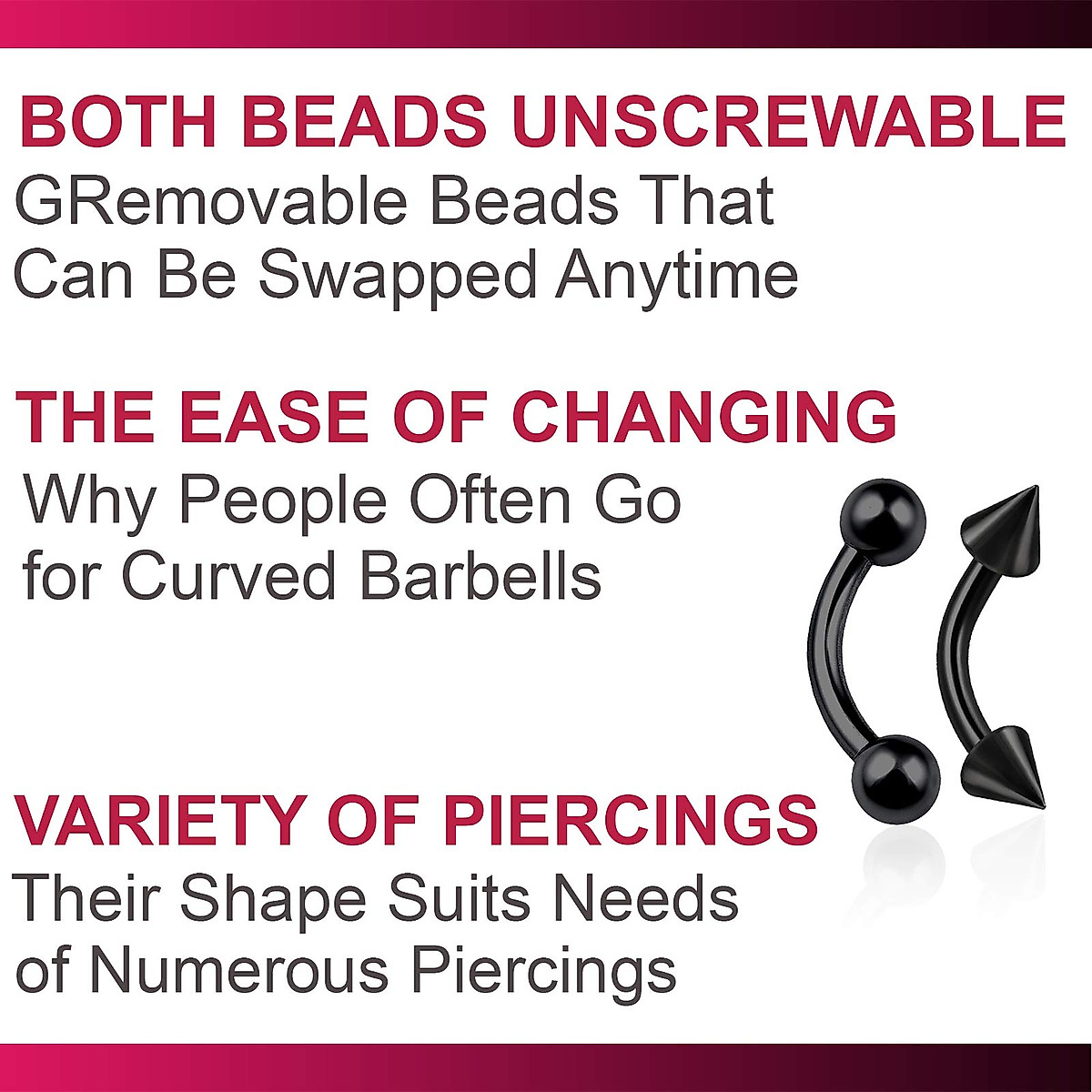 bodyjewellery Cartilage Earring Eyebrow Piercing Spike Lip Rings Balls 16g Curved Barbell Surgical Steel Conch Rook Labret 1/4 6mm Black