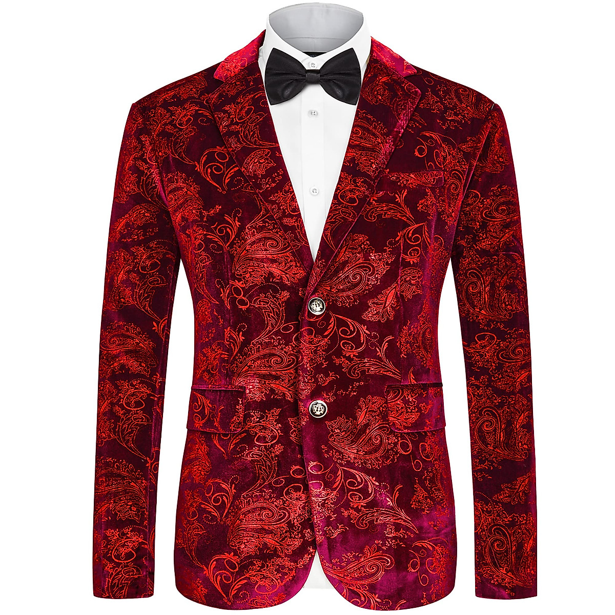 MAGE MALE Men's Dress Party Floral Suit Jacket Notched Lapel Slim Fit Two Button Stylish Blazer Red