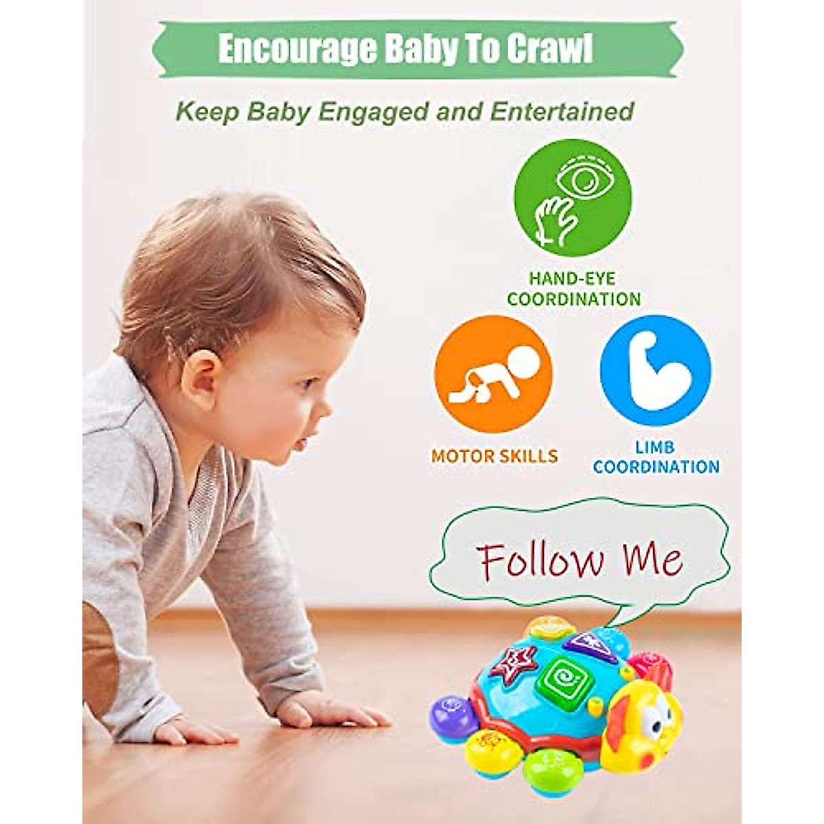 Vanmor Walking Crawling Toys for Infants 6-12 18 Months +, Spanish English Bilingual Learning Toy Montessori Educational Toy, Baby Musical Light up Toys Gifts for 1 2 3 Year Old Boy Girl