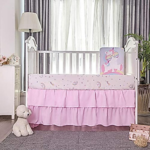 La Premura Unicorn Baby Nursery Crib Bedding Set for Girls – Baby Unicorn & Rainbows 3 Piece Standard Size Crib Bedding Sets in Pink, Yellow & Green