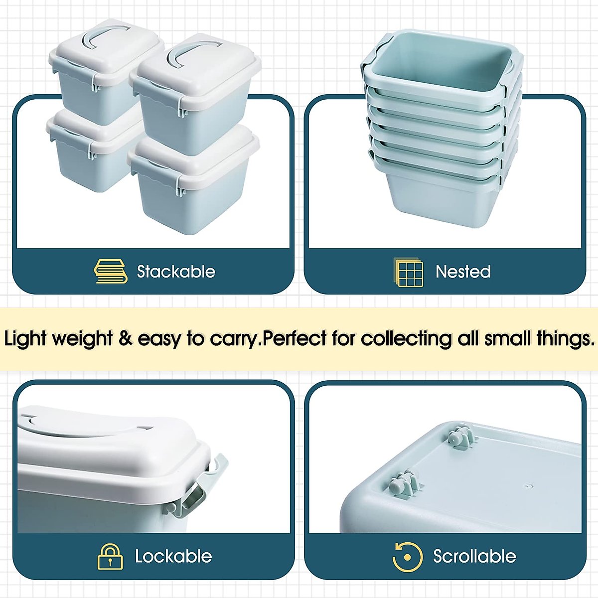 Naivees 4 Pack Storage Latch Bins with Lids/Handle, Plastic Storage Containers