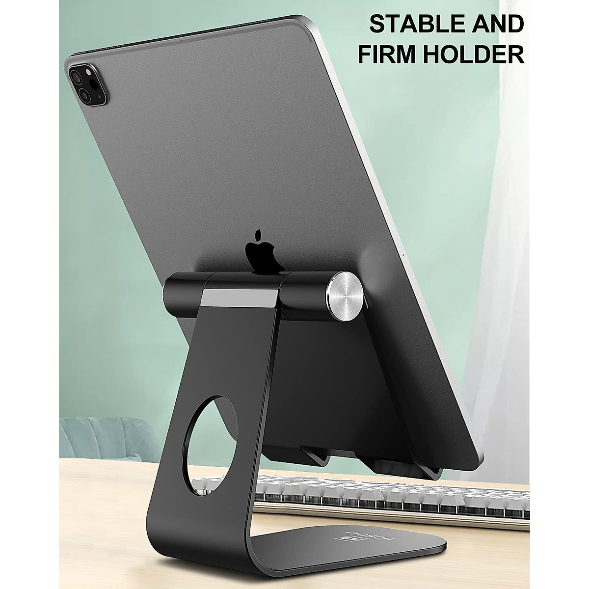 Doboli Tablet Stand Tablet Holder for Desk Adjustable Stand Foldable Tablet Holder Compatible with Ipad Galaxy Tab iPhone Kindle Black