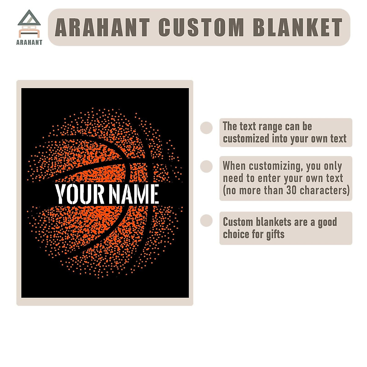 Personalized Basketball Blanket with Name, Custom Basketball Blanket with Text, Basketball Blanket Gift for Teen Girl, Super Soft, Medium Size 60" x 50"