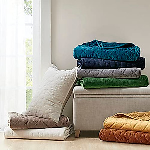 Madison Park Harper Quilt Set-Faux Velvet Casual Geometric Stitching Design All Season, Lightweight Coverlet, Cozy Bedding, Matching Shams, King/Cal King(104"x94"), Teal 3 Piece