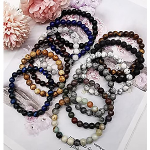 FINZOR 12 Pcs 8mm Gemstones Beaded Bracelets for Men Women Semi-Precious Stone Healing Stretch Round Bead Crystal Bracelets Unisex