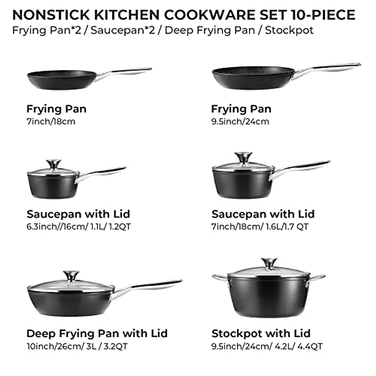 Induction Cookware Set, Fadware Pots and Pans Set Nonstick, Dishwasher Safe Pan Sets for Cooking Nonstick, Kitchen Utensils Set w/Frying Pans, Saucepans & Stockpot, Kitchen Essentials for New Home