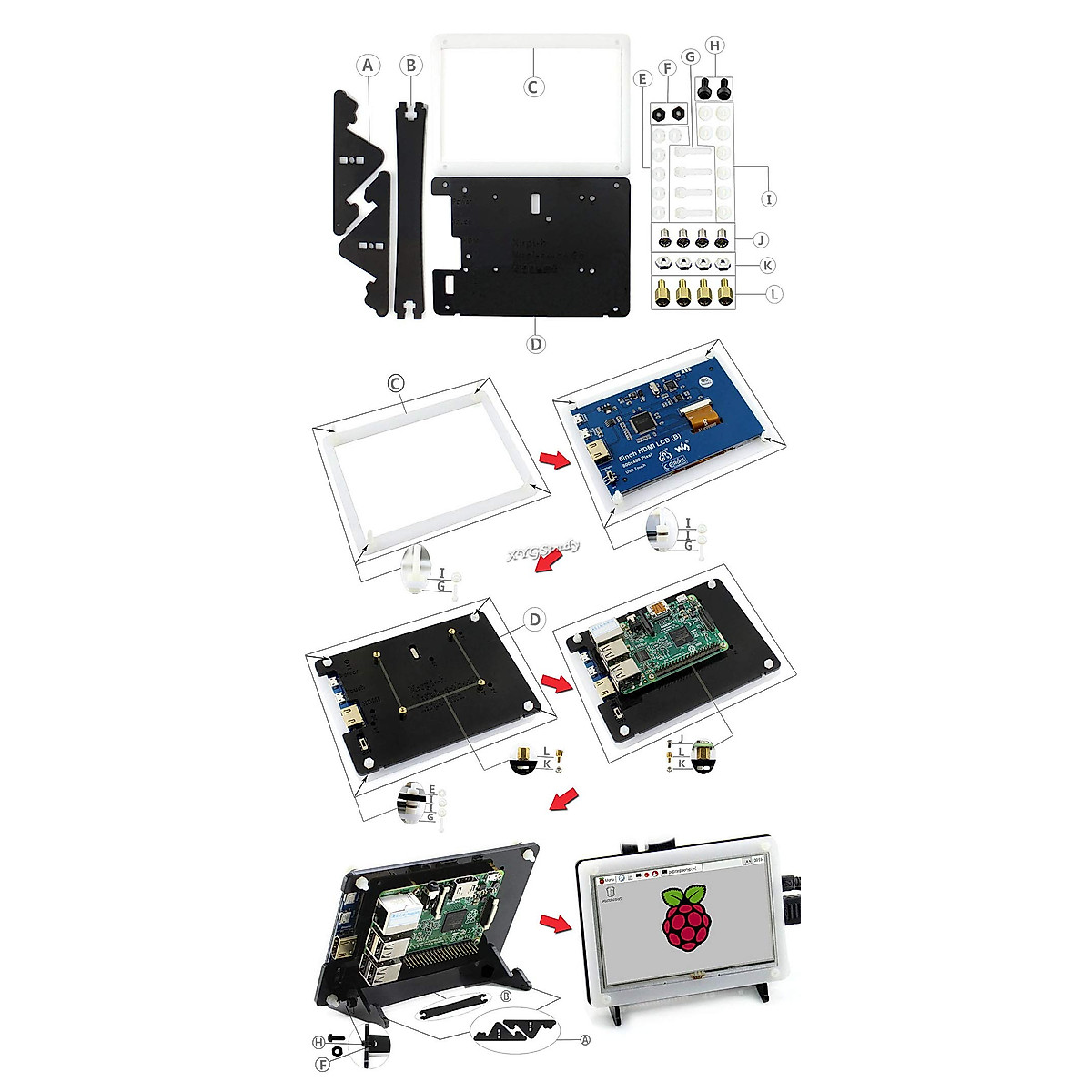 5 inch HDMI Touch LCD Display (B) with Bicolor Case Supports mini PC including Raspberry Pi 4 3 2 Model B B+ Banana Pi Pro BeagleBone Black @XYGStudy