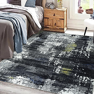 GarveeHome 8x10 Area Rugs for Living Room Ultra-Soft Non Slip Carpet Modern Abstract Throw Rugs Low Pile Non-Shedding Accent Rug Carpet for Bedroom Dining Room Playroom Nursery Home Office Black